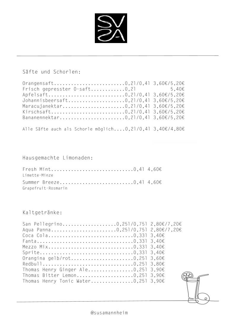Menu at Café Bistro SUSA, Mannheim