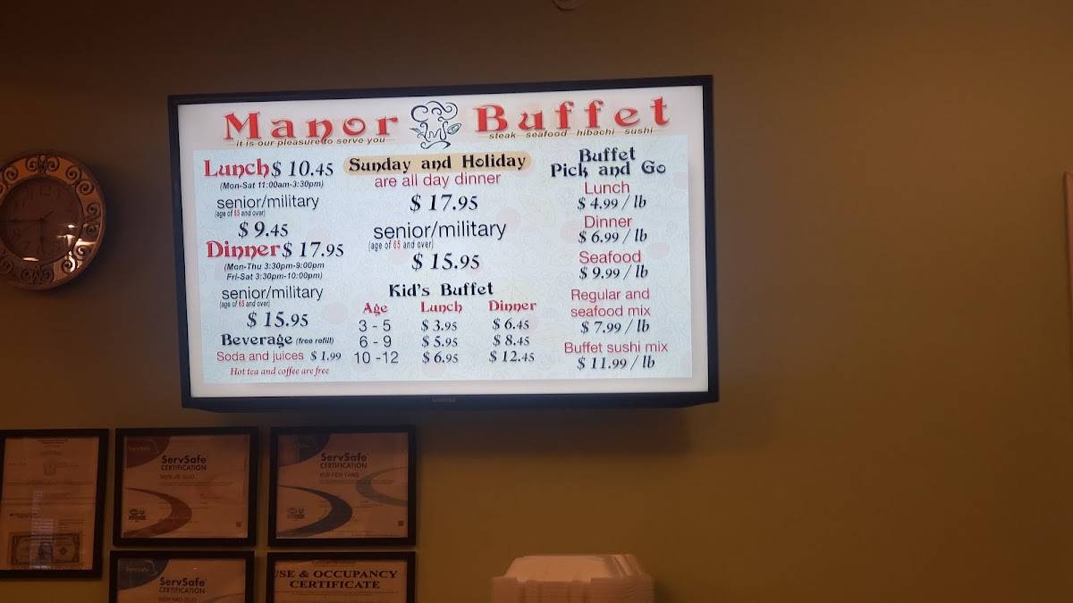 Menu at Manor Buffet restaurant, Lancaster, Lincoln Hwy E