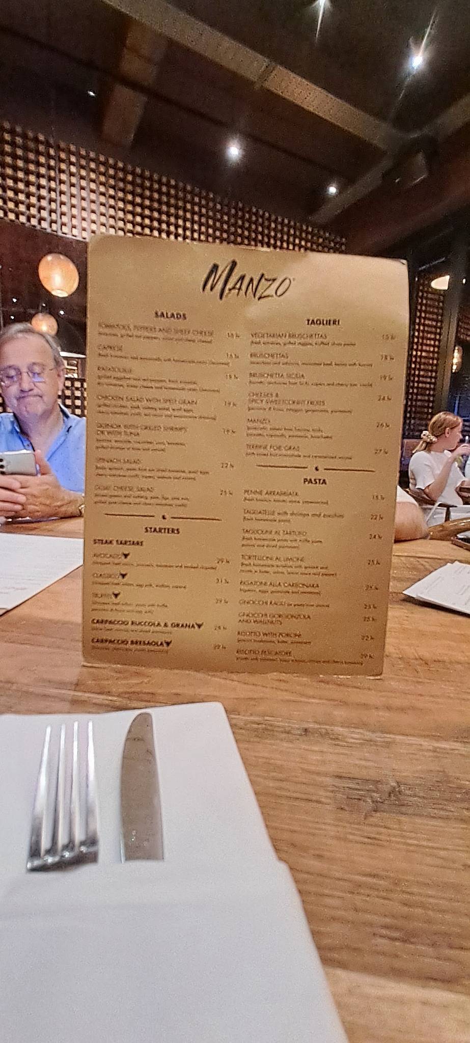 Menu at Manzo restaurant, Sofia