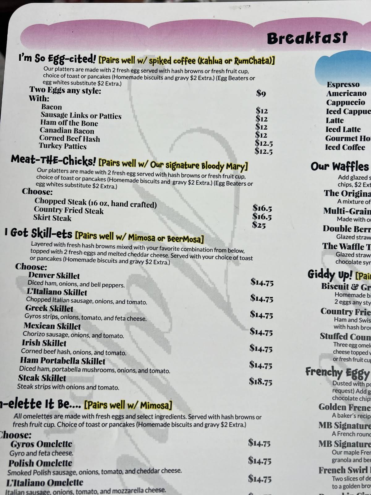 Menu at Mapleberry Pancake House and Bistro Bar, Carol Stream