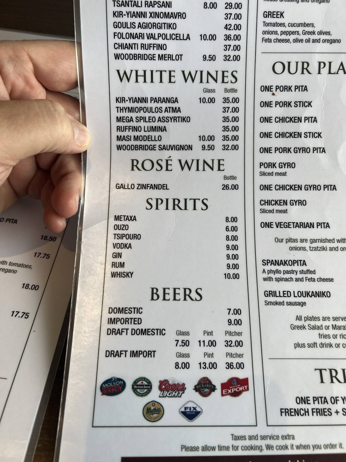 Menu at Marathon Souvlaki restaurant, Montréal, Rue des Jockeys