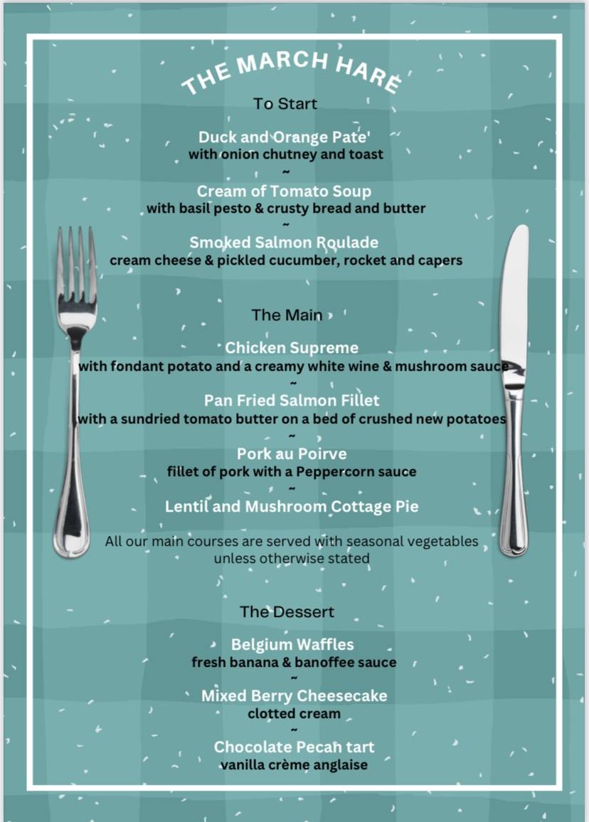 Menu at The March Hare cafe, Market Rasen