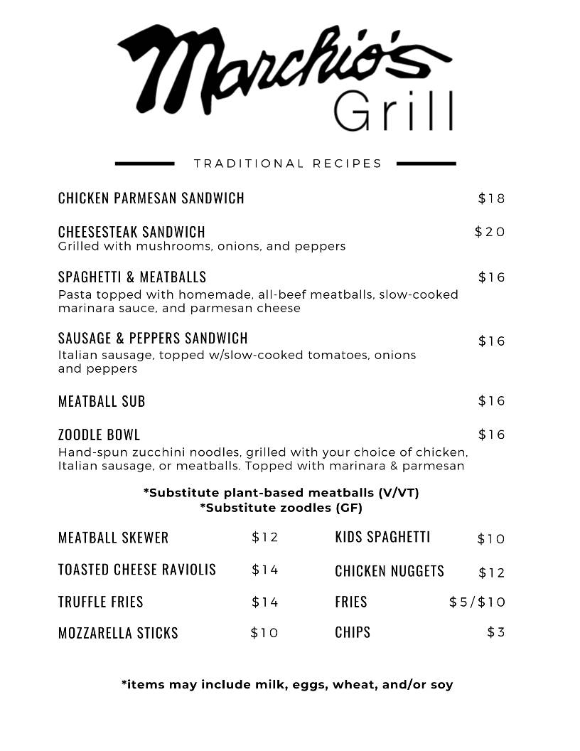 Menu at Marchio’s Grill at Ouray KOA restaurant, Ridgway
