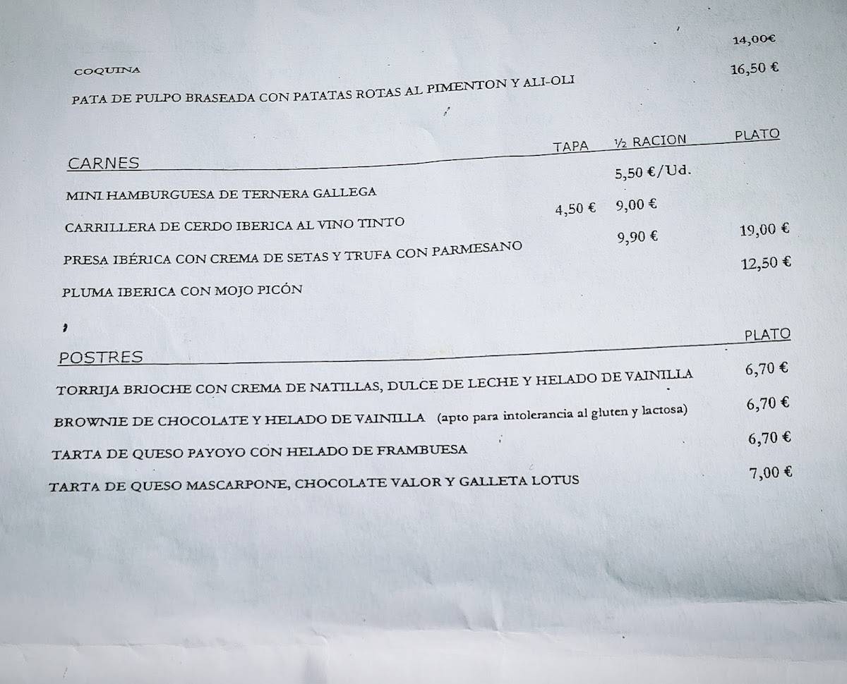 Carta del restaurante Mareaviva, Sevilla