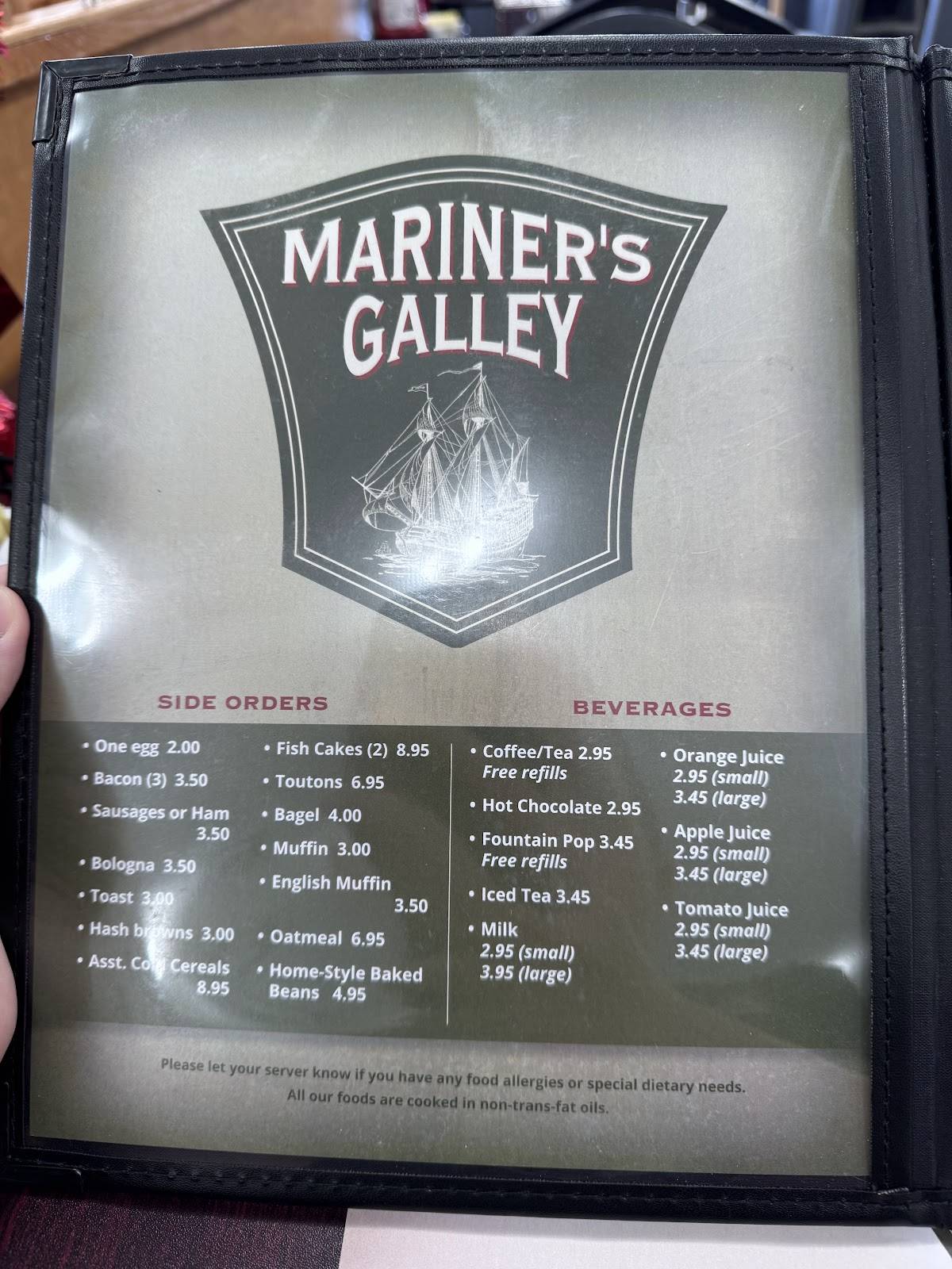 Menu at Mariner's Galley restaurant, Happy Valley-Goose Bay