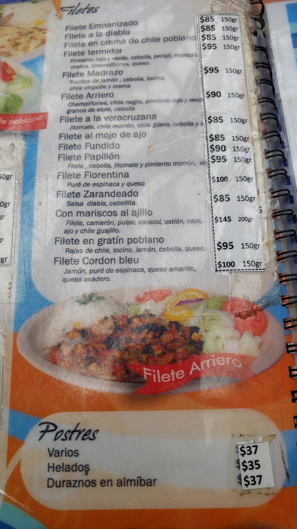 Carta del restaurante El Océano, Celaya