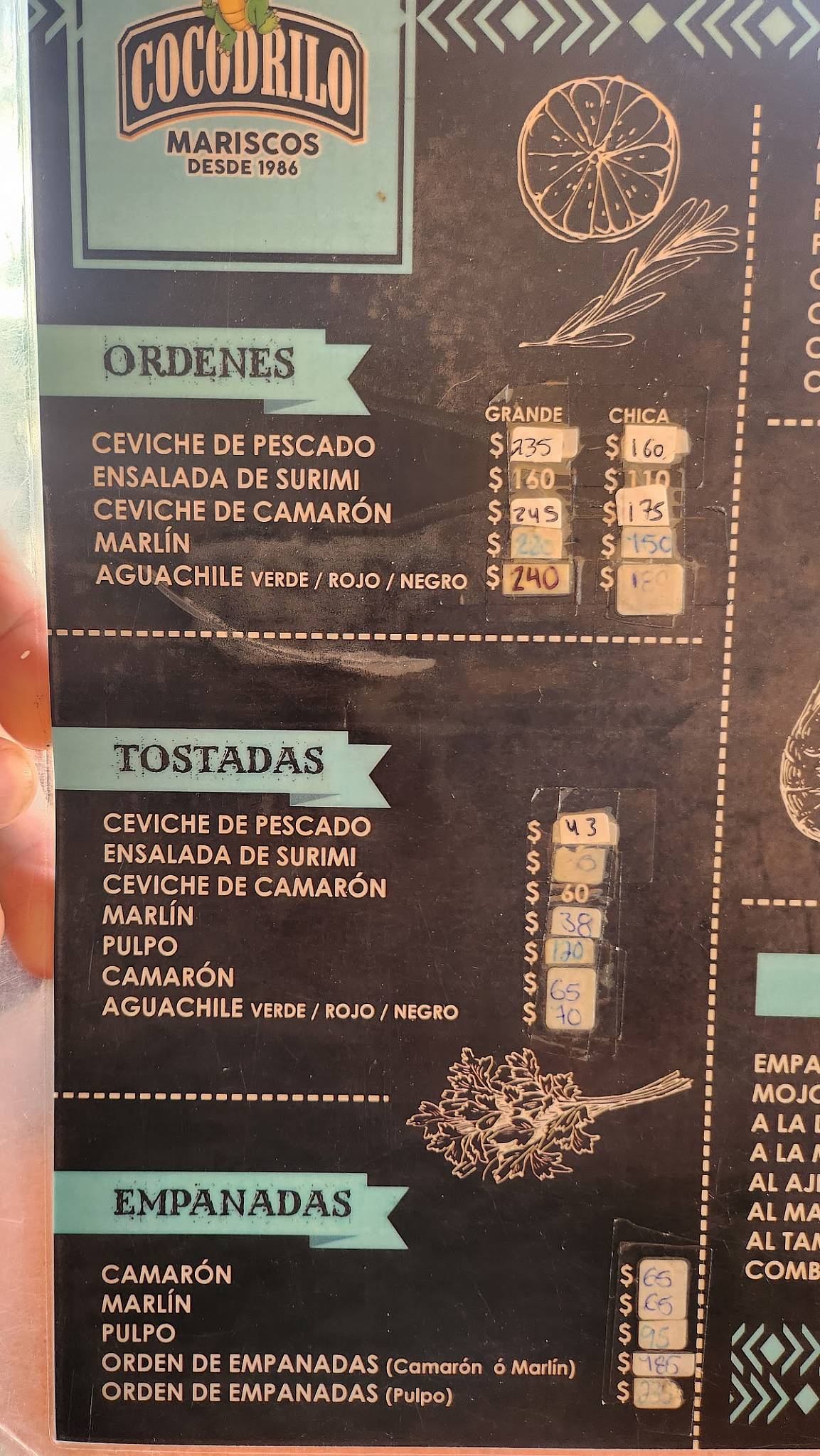 Carta del restaurante Mariscos El Cocodrilo Fidel Velázquez ...