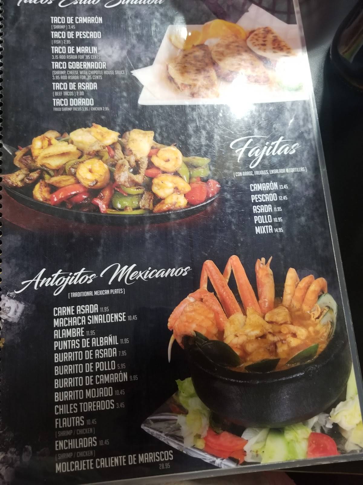 Menu at Mariscos Mi Lindo Sinaloa restaurant, Paramount, Rosecrans Ave