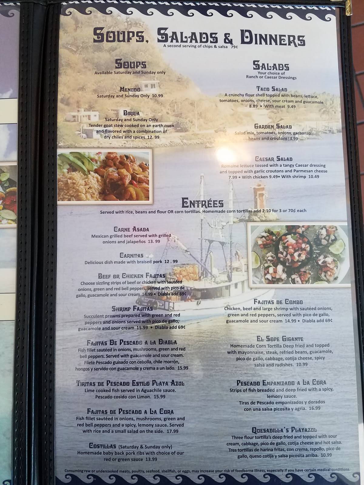 Menu at Mariscos Playa Azul restaurant, Red Bluff