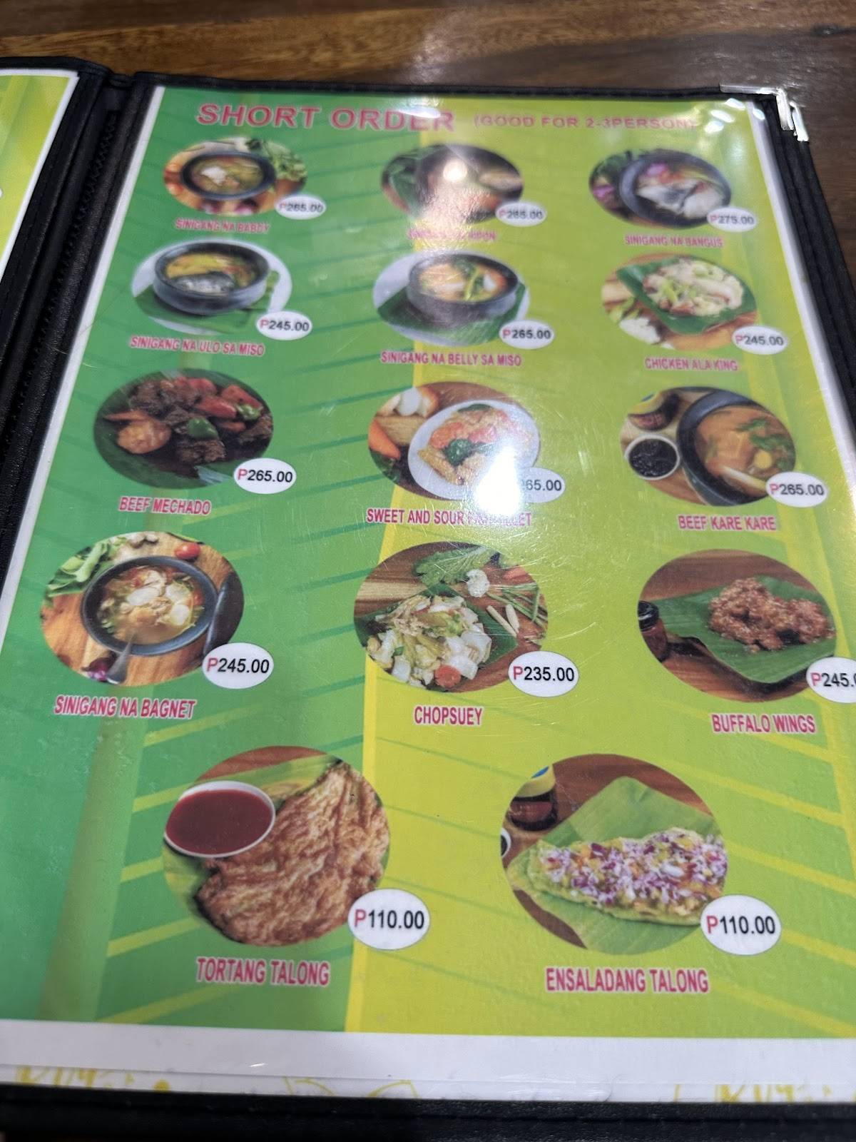 Menu at Marlon's Special Pancit Malabon restaurant, General Trias