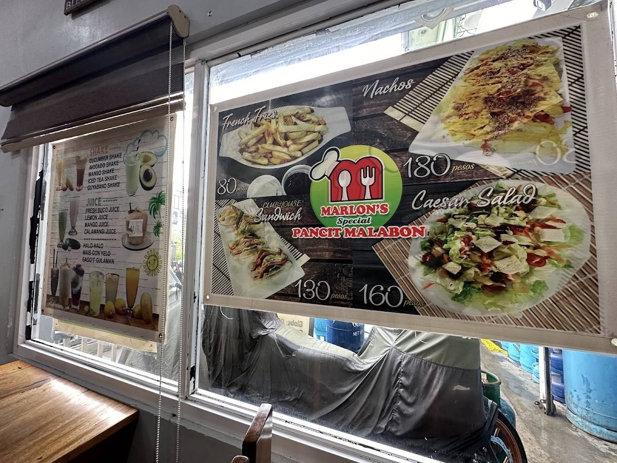 Menu at Marlon's Special Pancit Malabon restaurant, General Trias