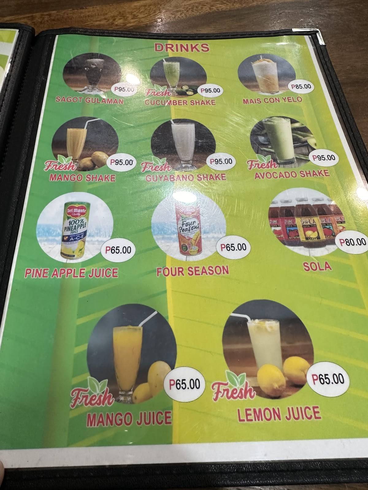 Menu at Marlon's Special Pancit Malabon restaurant, General Trias