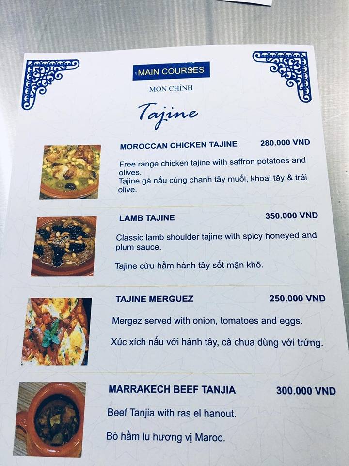Menu at Marrakech Riad Moroccan Restaurant, Ho Chi Minh City