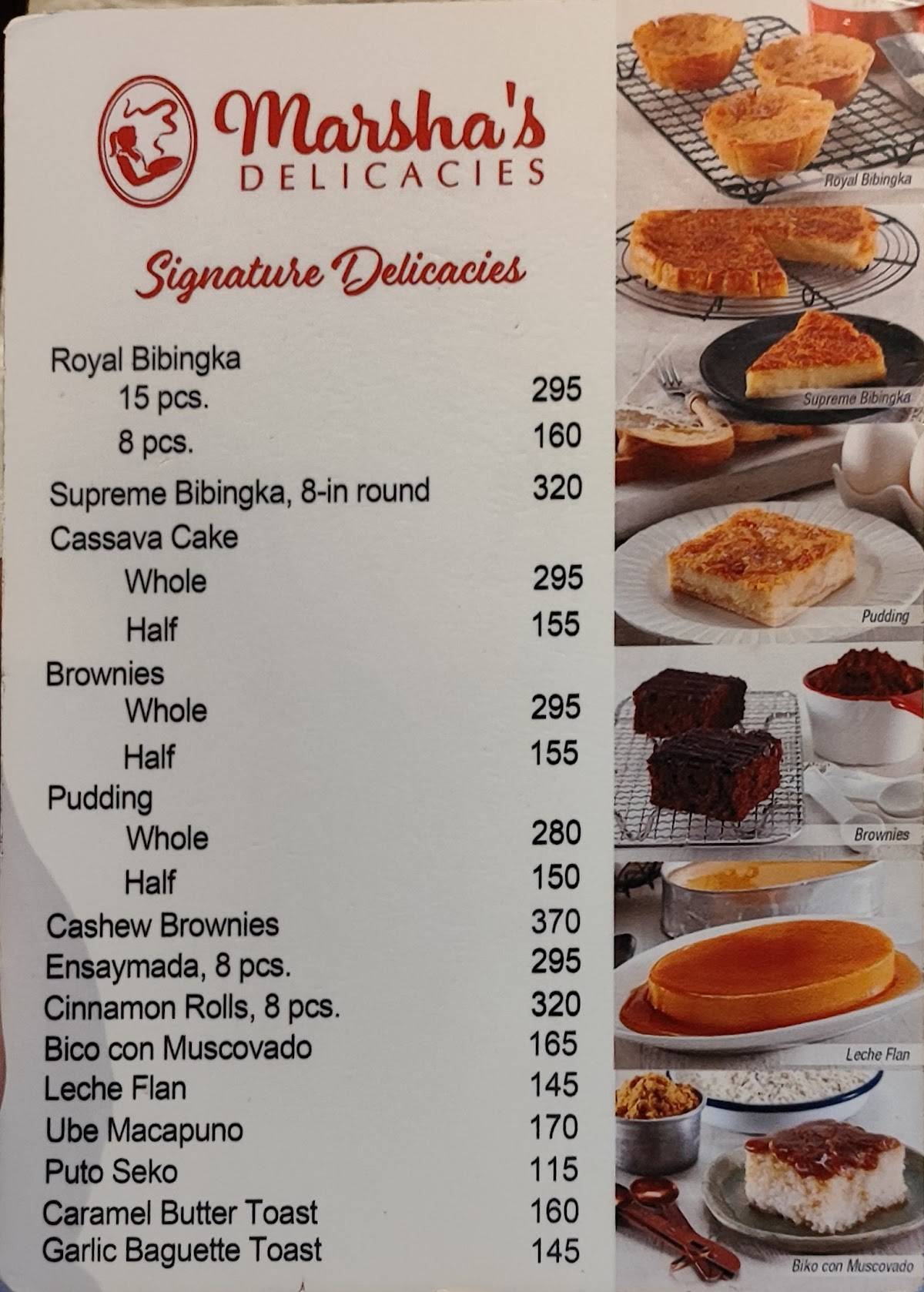 Menu at Marsha’s Delicacies FG cafe, Vigan City