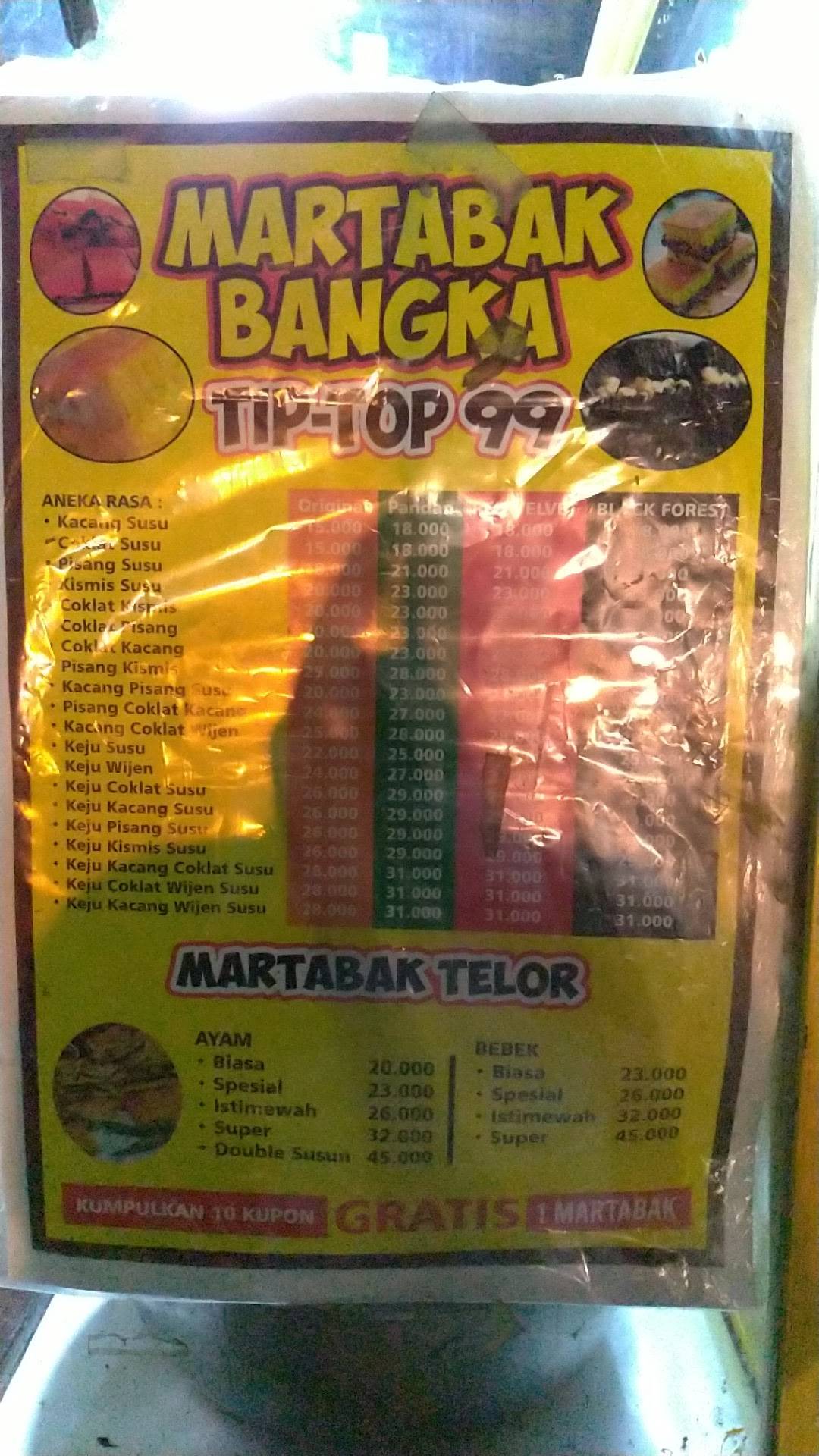 Menu at Martabak Bangka TIP-TOP 99 Telor dan Manis restaurant, Bandung