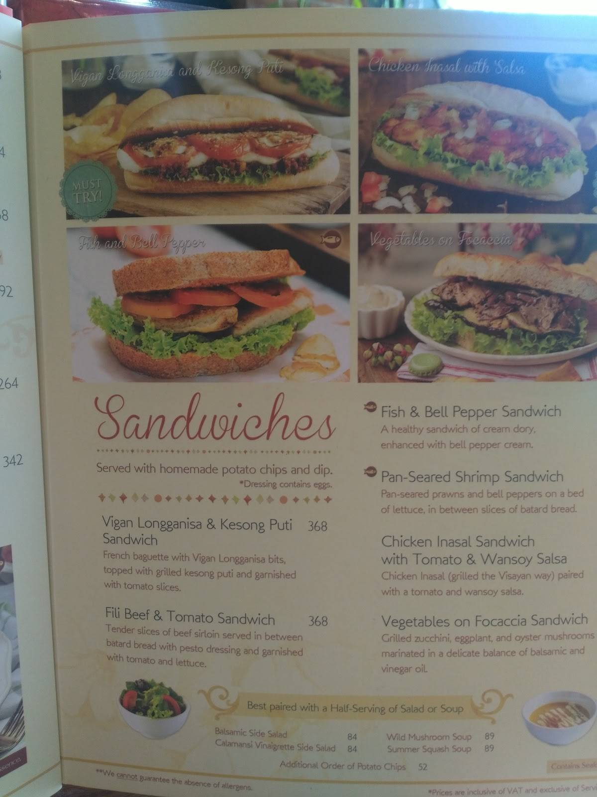 Menu at Mary Grace Cafe - SM City San Lazaro, Manila