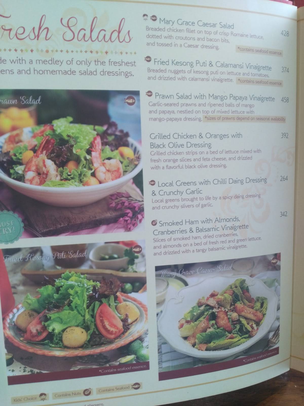 Menu at Mary Grace Cafe - SM City San Lazaro, Manila