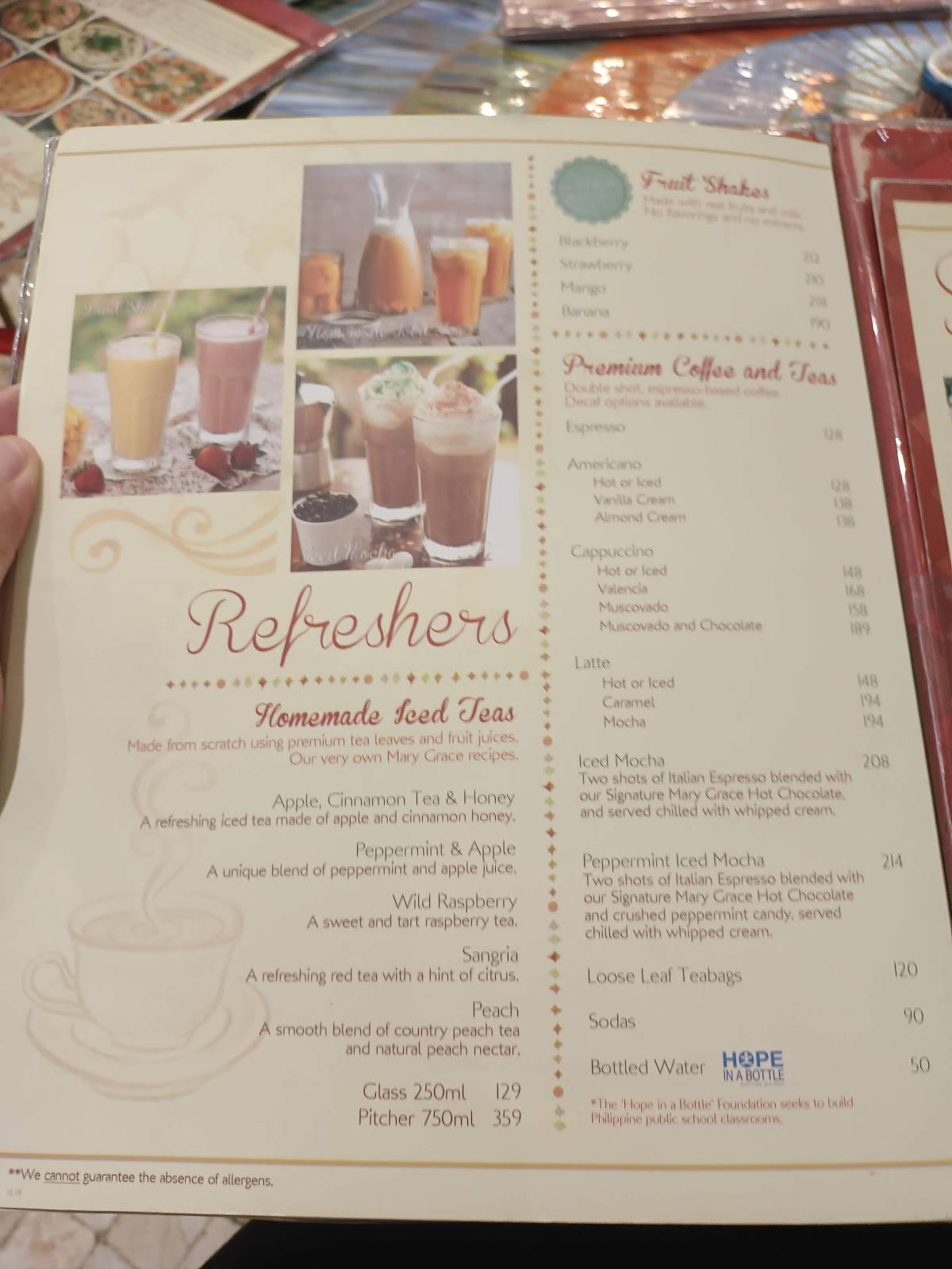Menu at Cafe Mary Grace - SM City San Lazaro, Manila