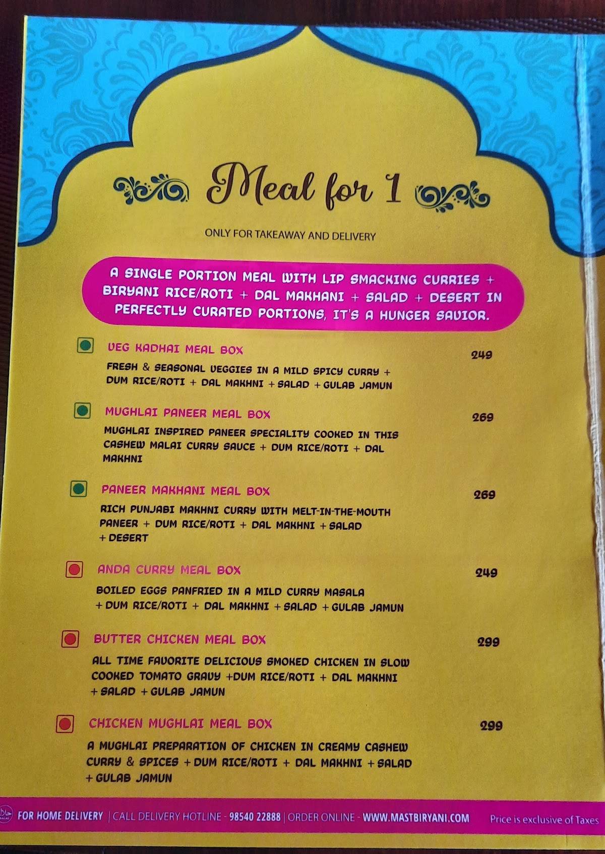 Menu at Mast Biryani, Bhatemora Gaon