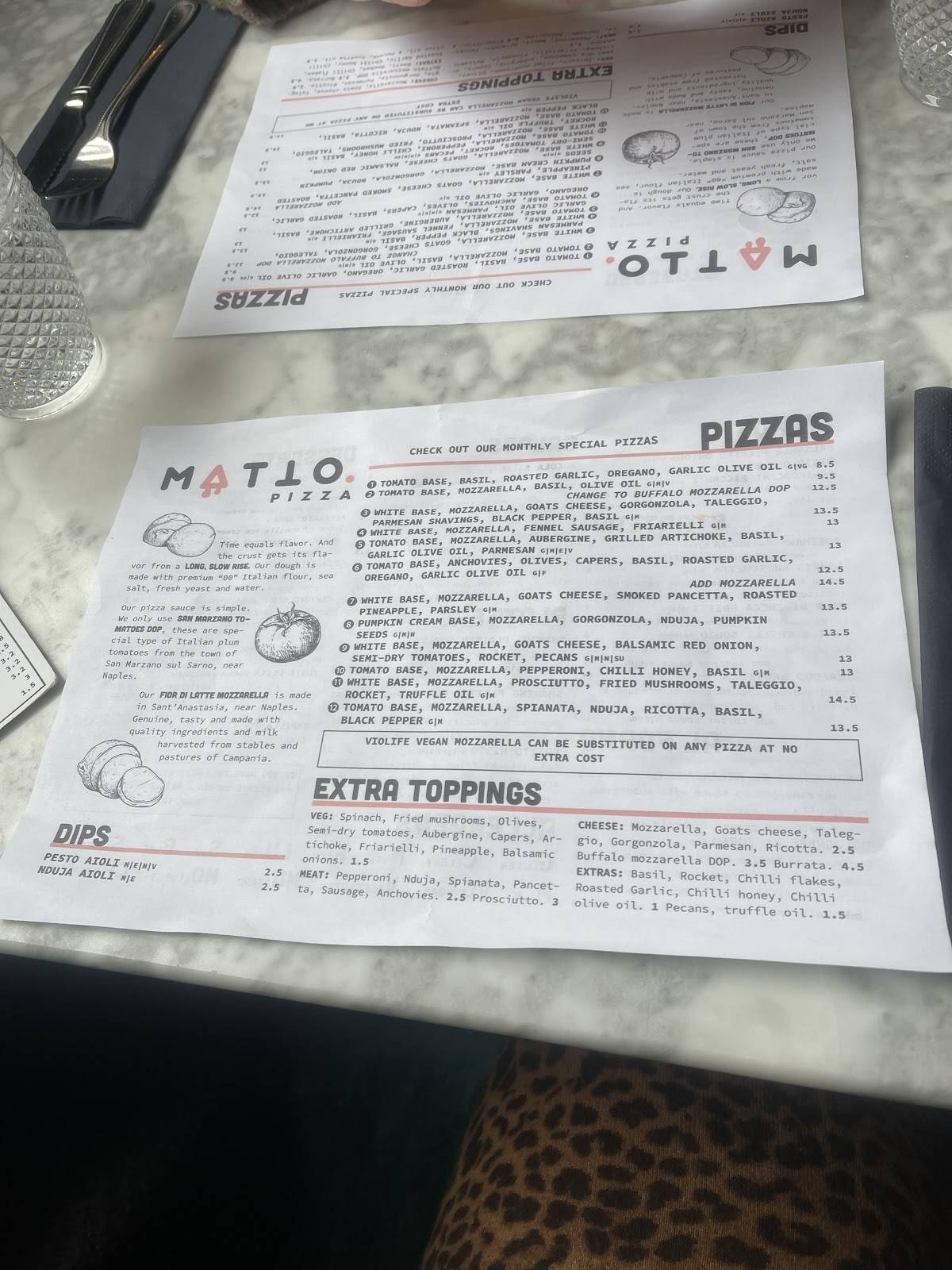 Menu at Matto Pizza restaurant, Edinburgh, 370 Morningside Rd
