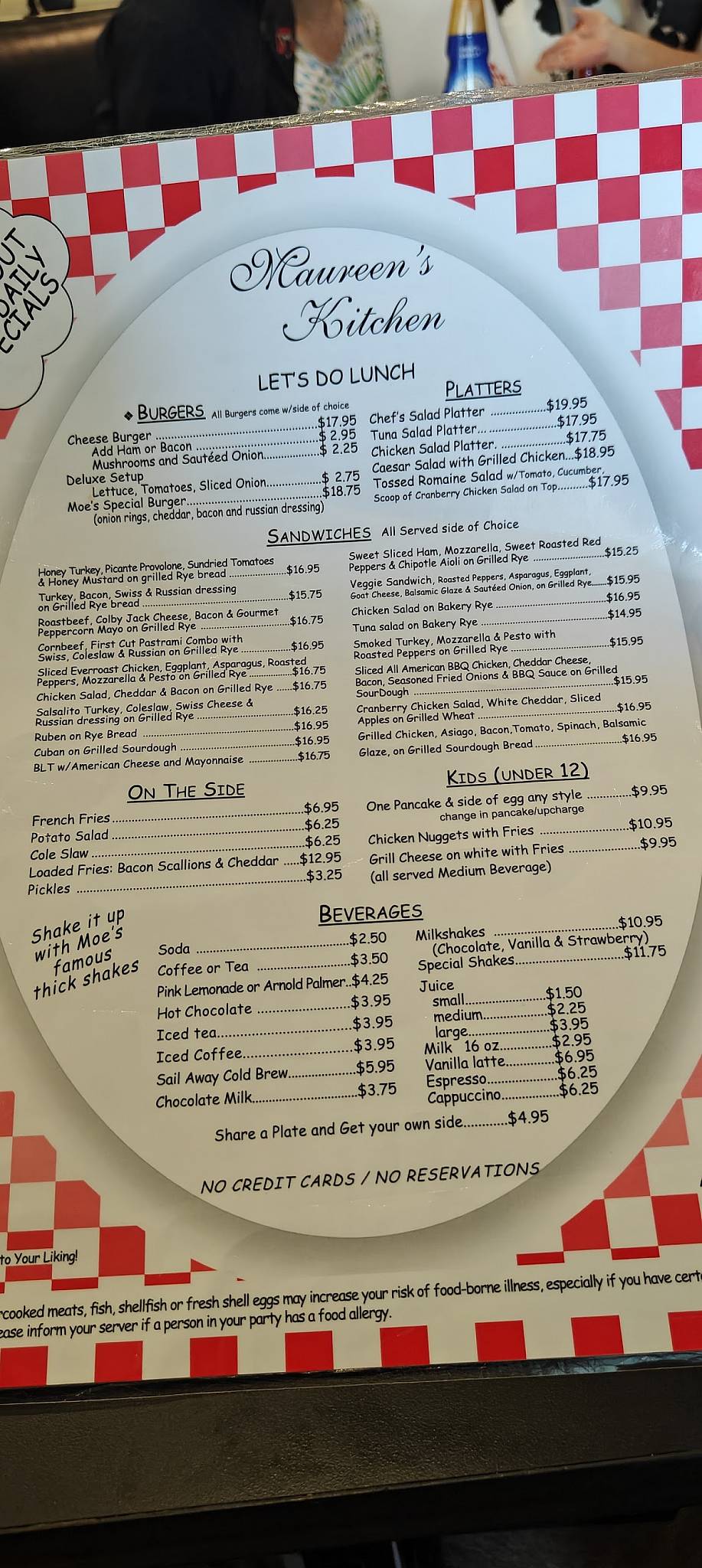Menu at Maureen's Kitchen restaurant, Smithtown