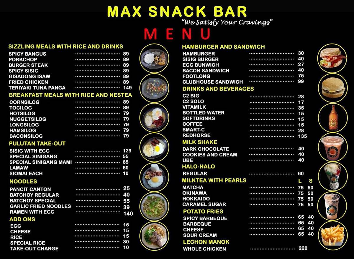 Carta de Max Snack Bar, Talisay