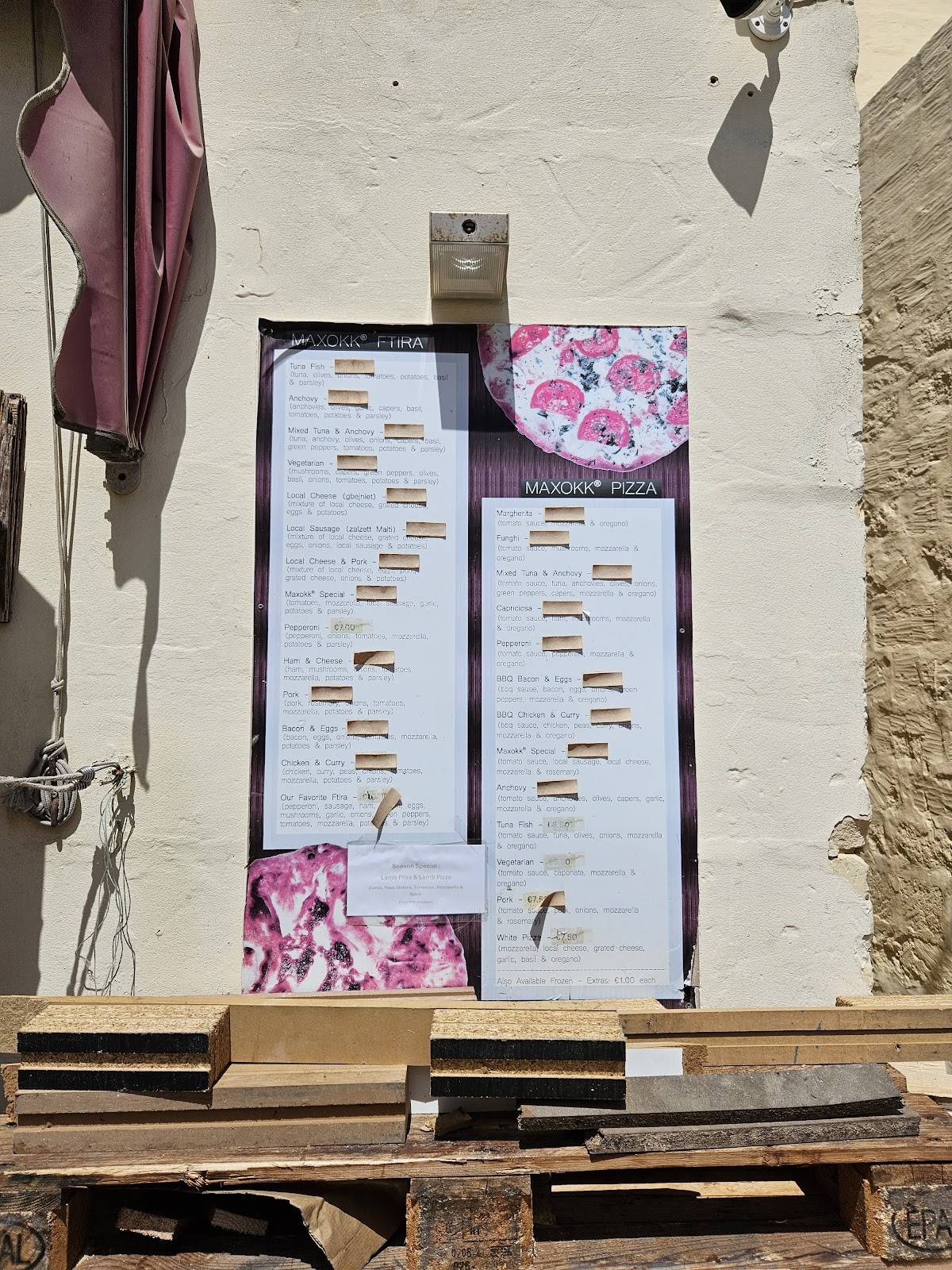 Menu at Maxokk Bakery, Nadur