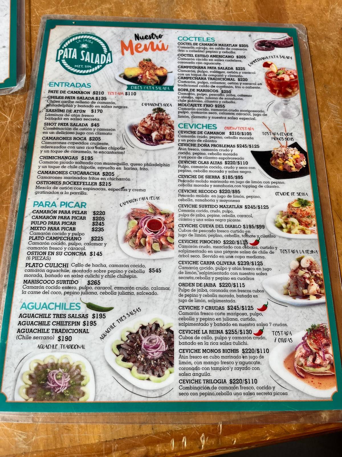 Carta del restaurante La Jaiba Pata Salada, Mazatlán