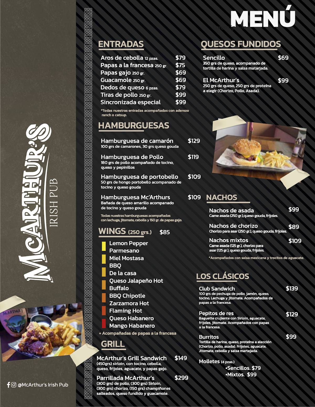 Menu at McArthur's Irish Pub, Mezcales