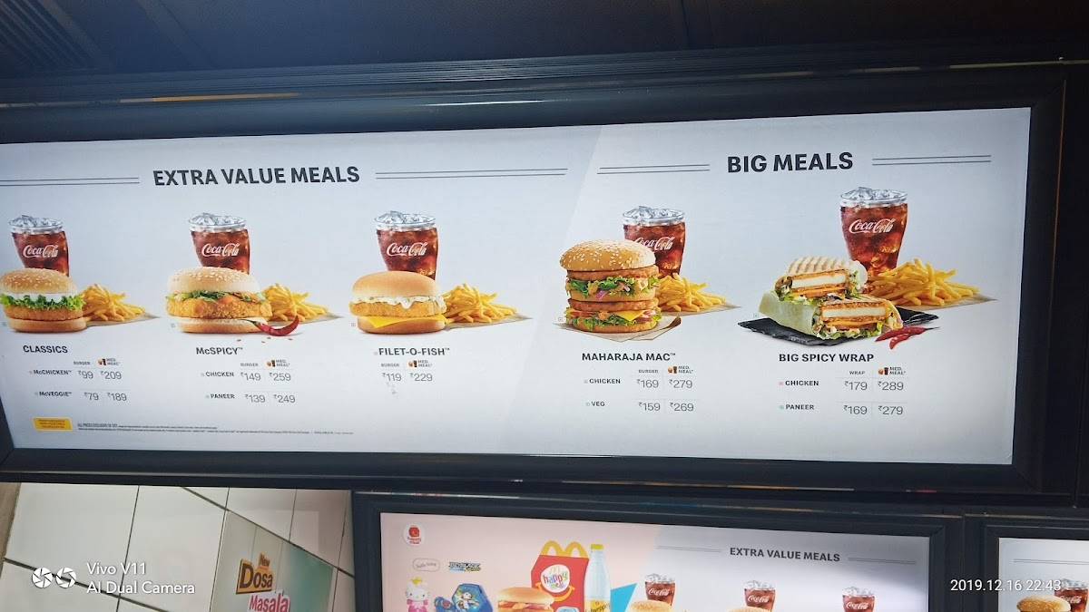 Menu at McDonald's, New Delhi, M2K Multiplex