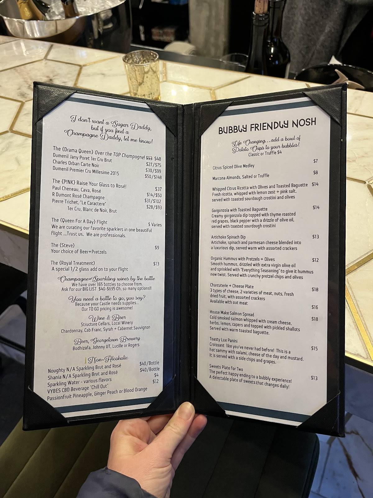 Menu at McQueen Champagne Bar, Woodinville