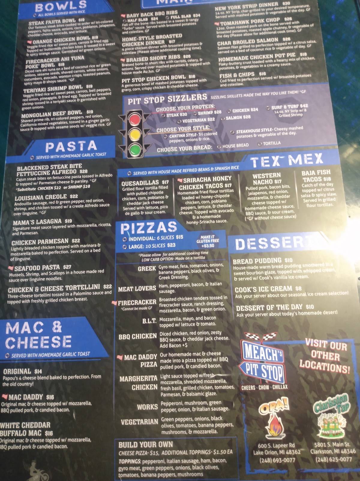 Menu at Meach's Pit Stop pub & bar, Brandon Township