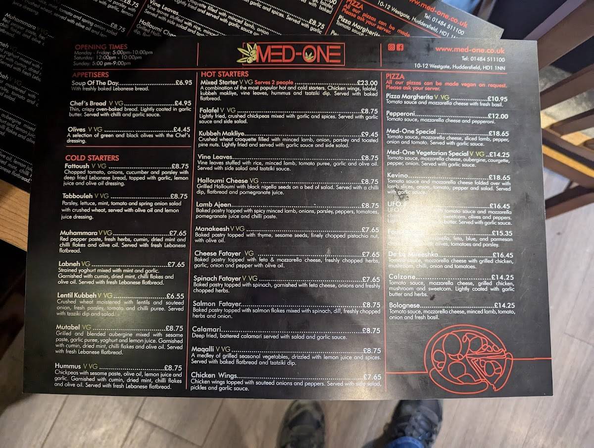 Menu at Med-one Restaurant, Huddersfield