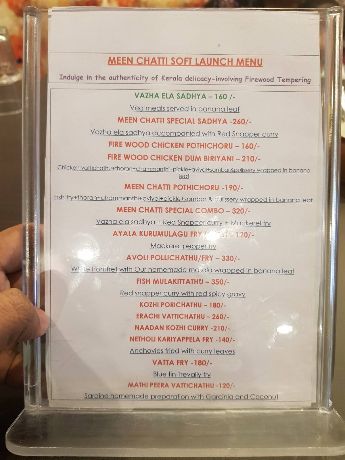 Menu at Meen Chatti(Authentic Kerala Cuisine), Bengaluru