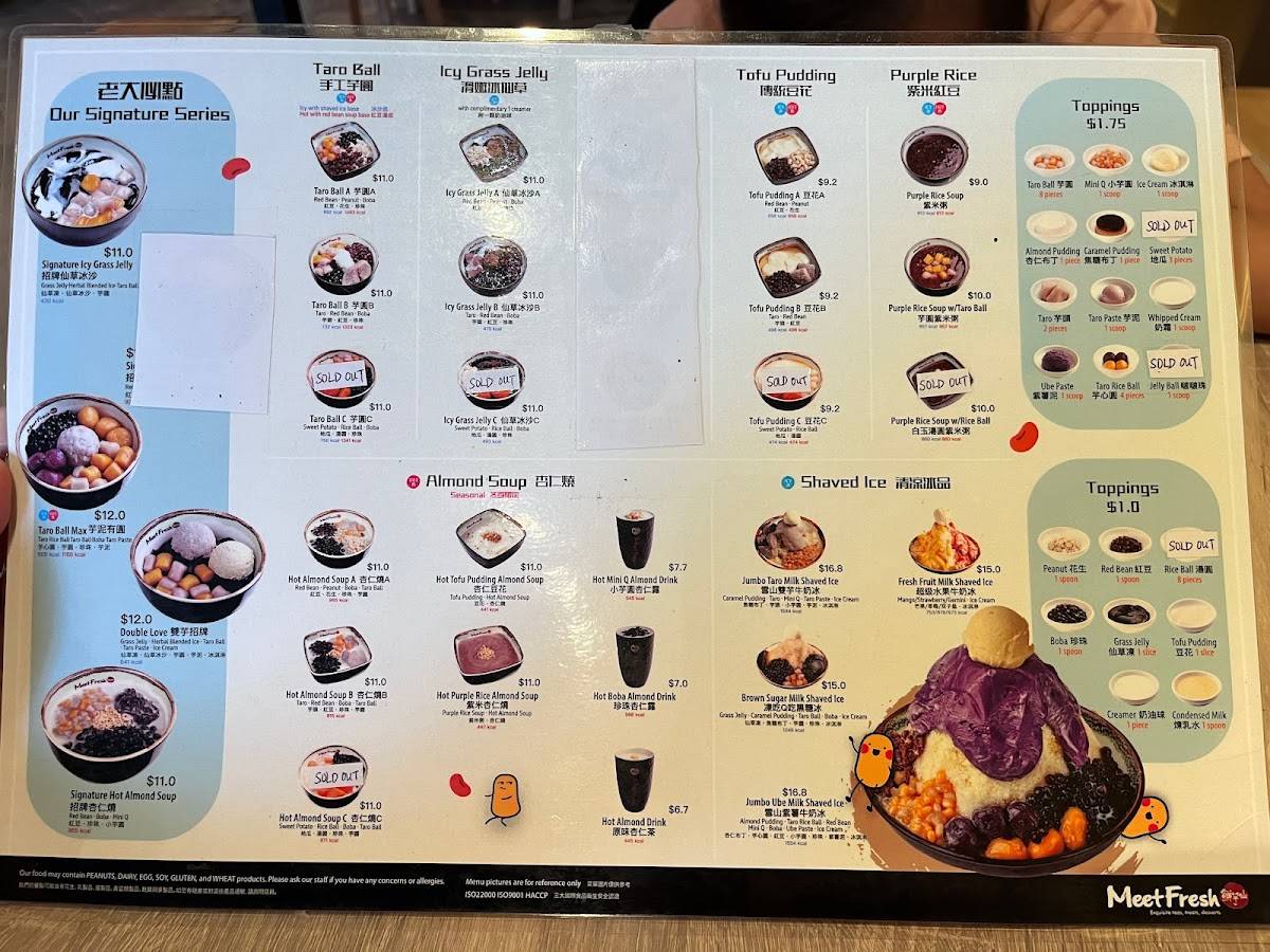 Menu au Meet Fresh (Waterloo) café, Waterloo