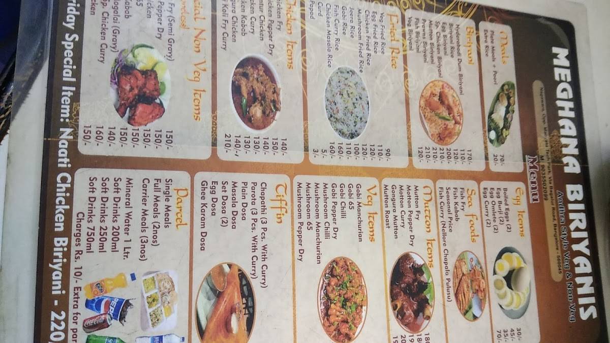 Menu at Meghana Mess, Andhra Style Meals & Biryani, Veg & Non-Veg ...