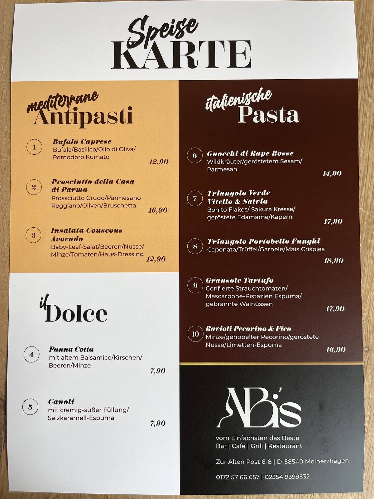 Speisekarte von Abi's Restaurant &Bar, Meinerzhagen