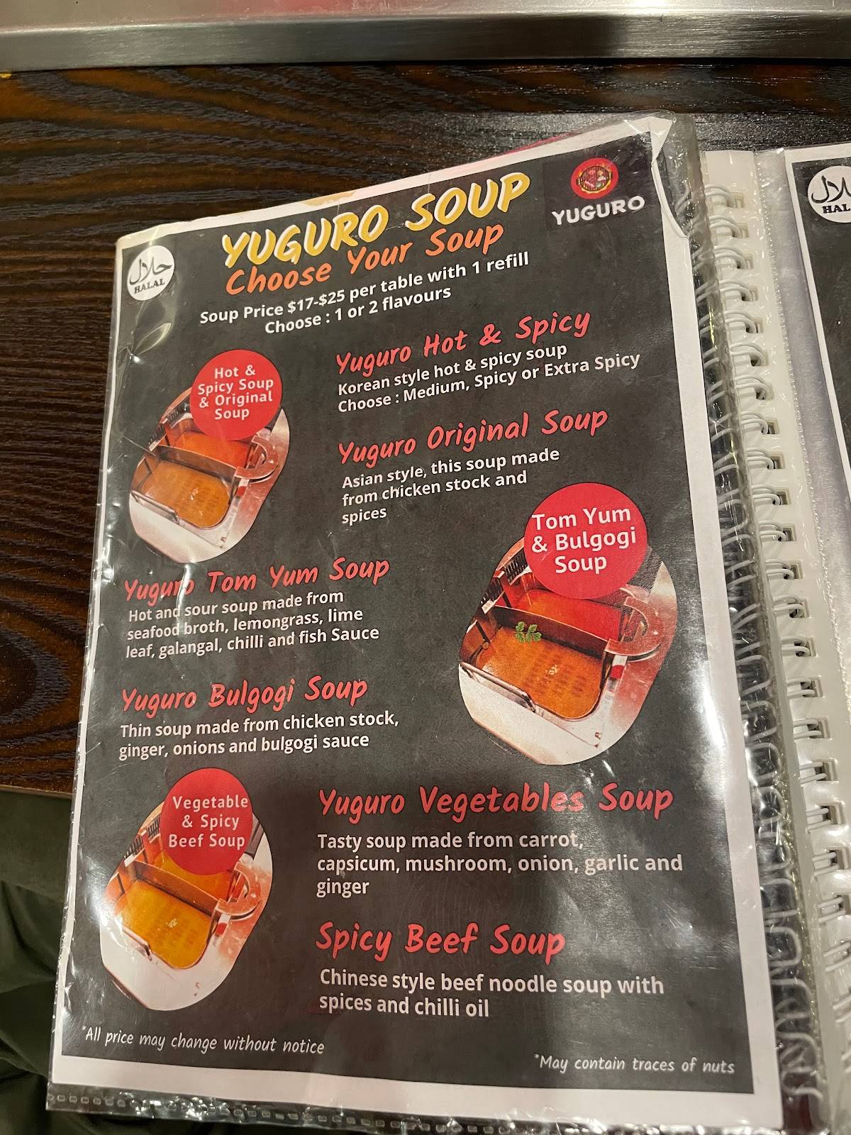 Menu at Yuguro Fusion Grill and Soup Pot QV Melbourne restaurant, Melbourne