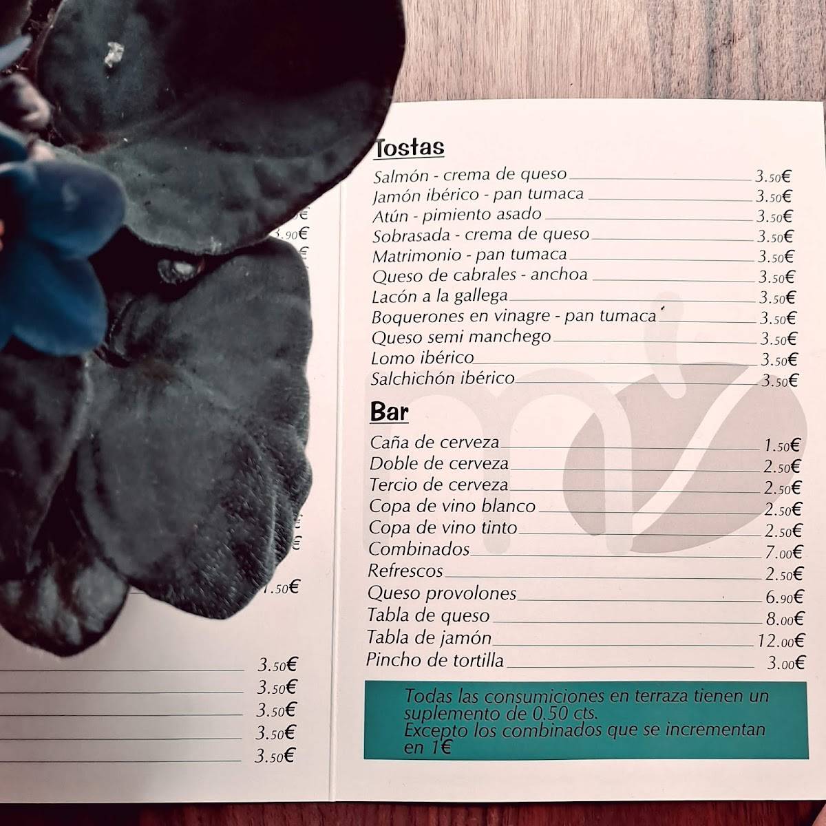 Carta de Mercedes Café Bar, Madrid, C. de Ríos Rosas