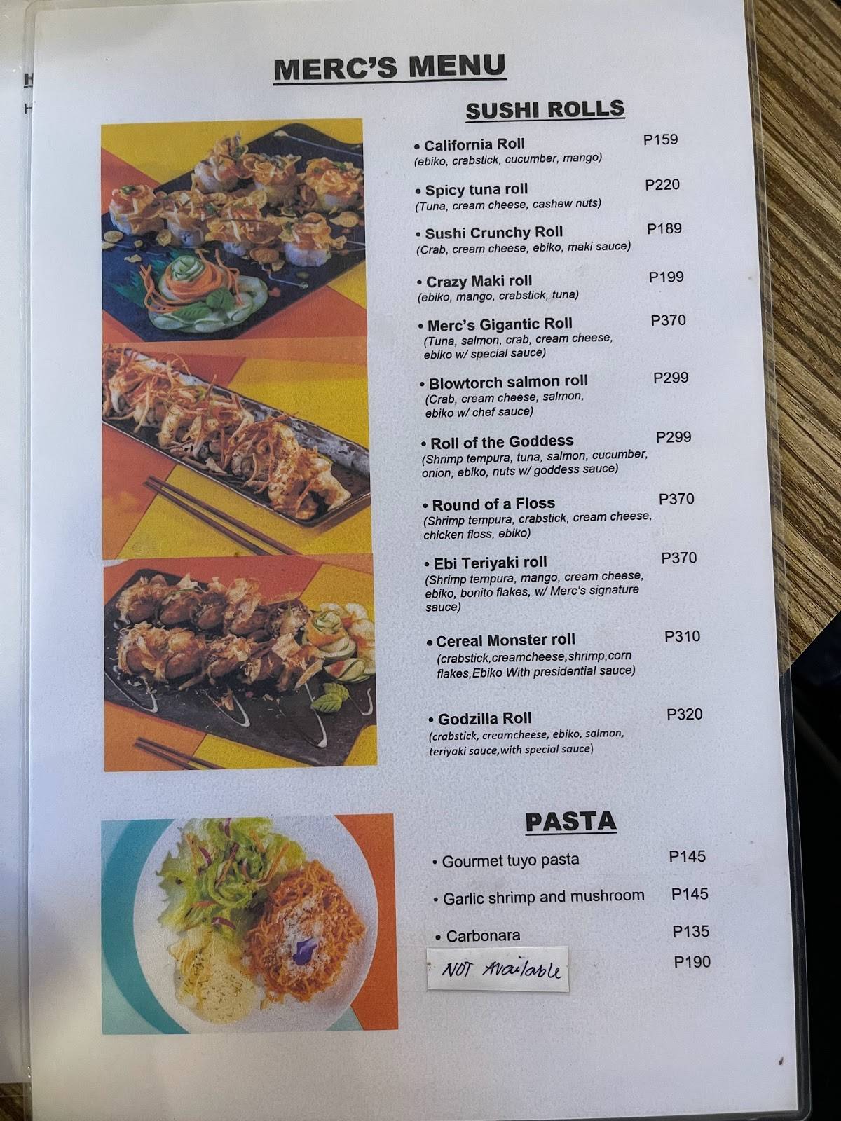 Menu at Merc’s Cafe Surallah, Surallah