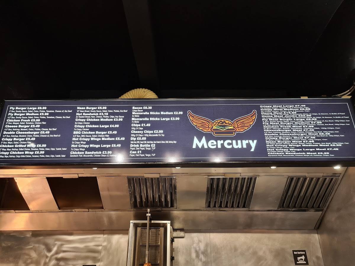 Menu at Mercury restaurant, Barnsley