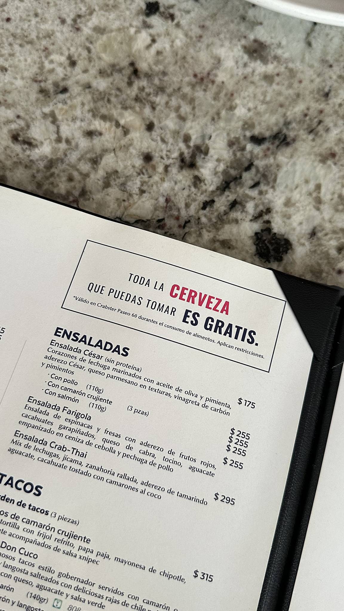Carta del restaurante Crabster, Merida