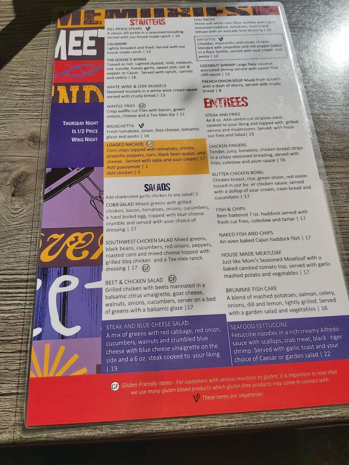 Menu at The Goose & Gridiron pub & bar, Merrickville-Wolford