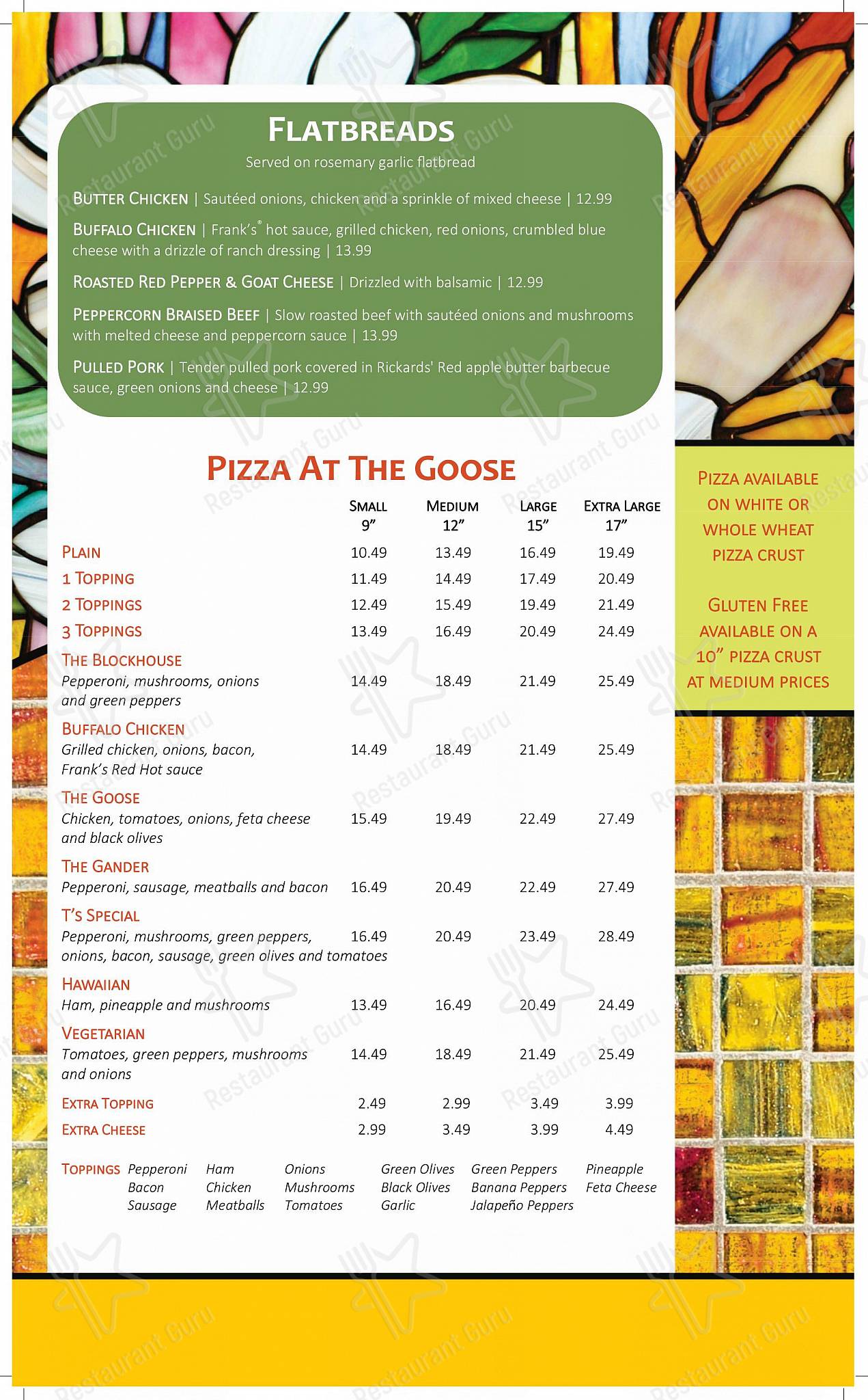 Menu at The Goose & Gridiron pub & bar, Merrickville-Wolford