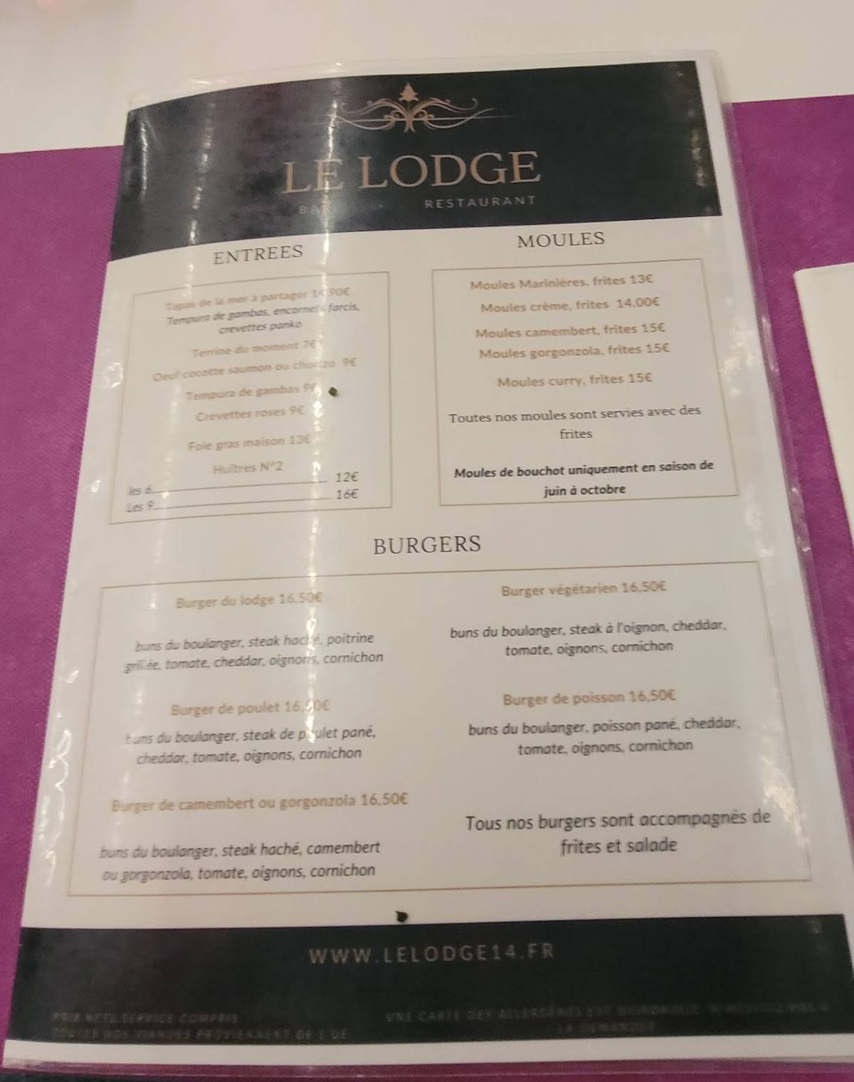 Menu au Restaurant Le Lodge, Merville-Franceville-Plage