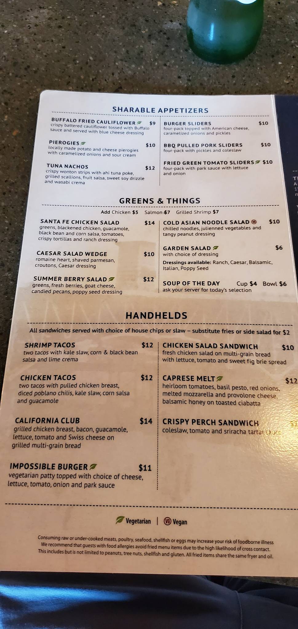 Menu at Merwin's Wharf restaurant, Cleveland