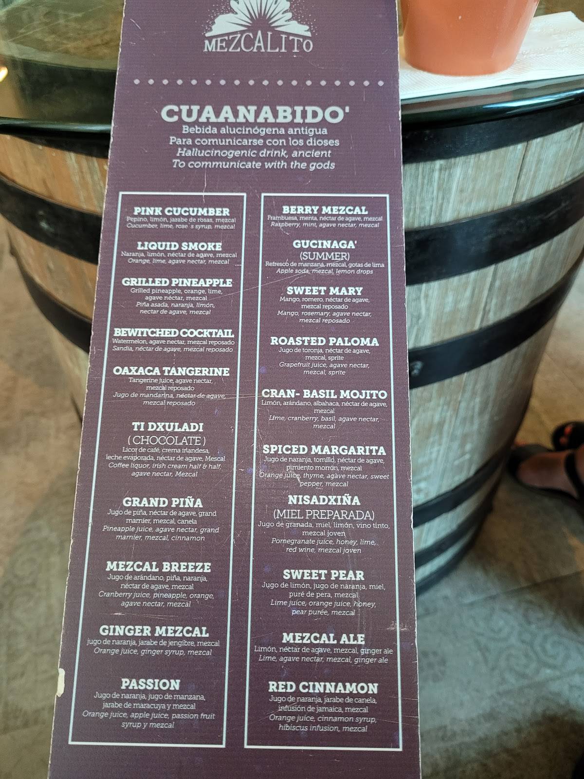 Menu at Mescalito pub & bar, Mexico