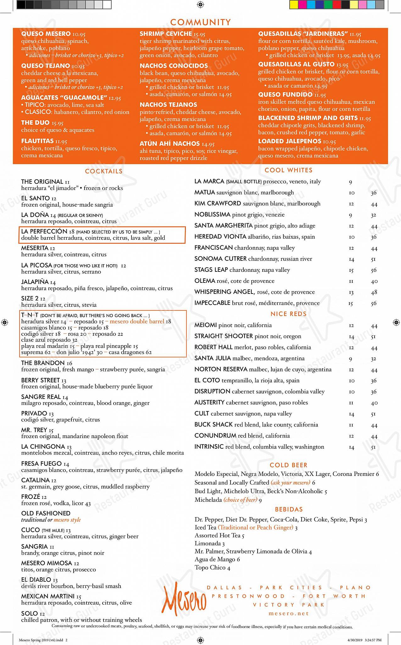 Menu at Mesero - Clearfork pub & bar, Fort Worth