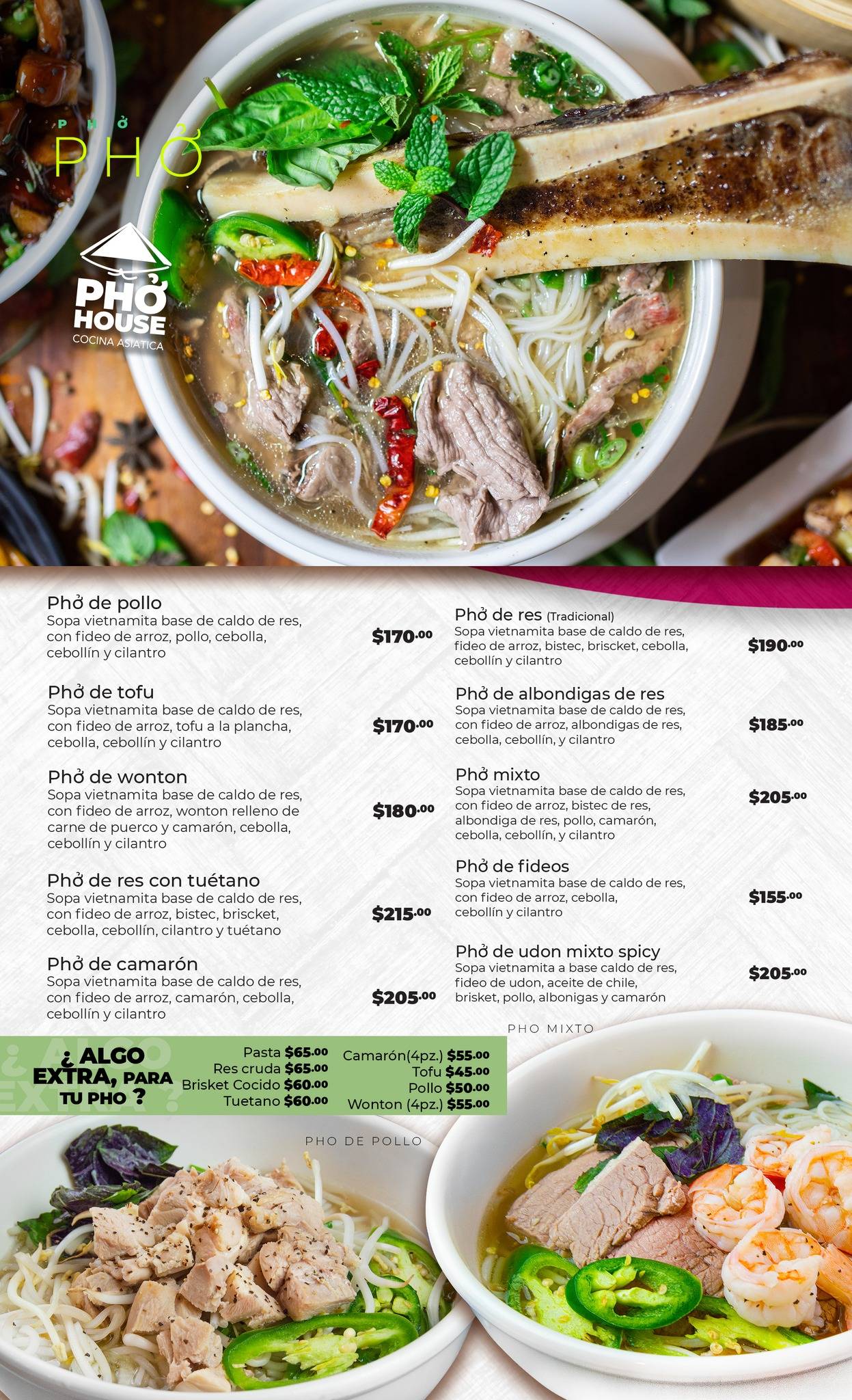 Carta del restaurante Pho House, Mexicali, Boulevar Benito Juárez 2253