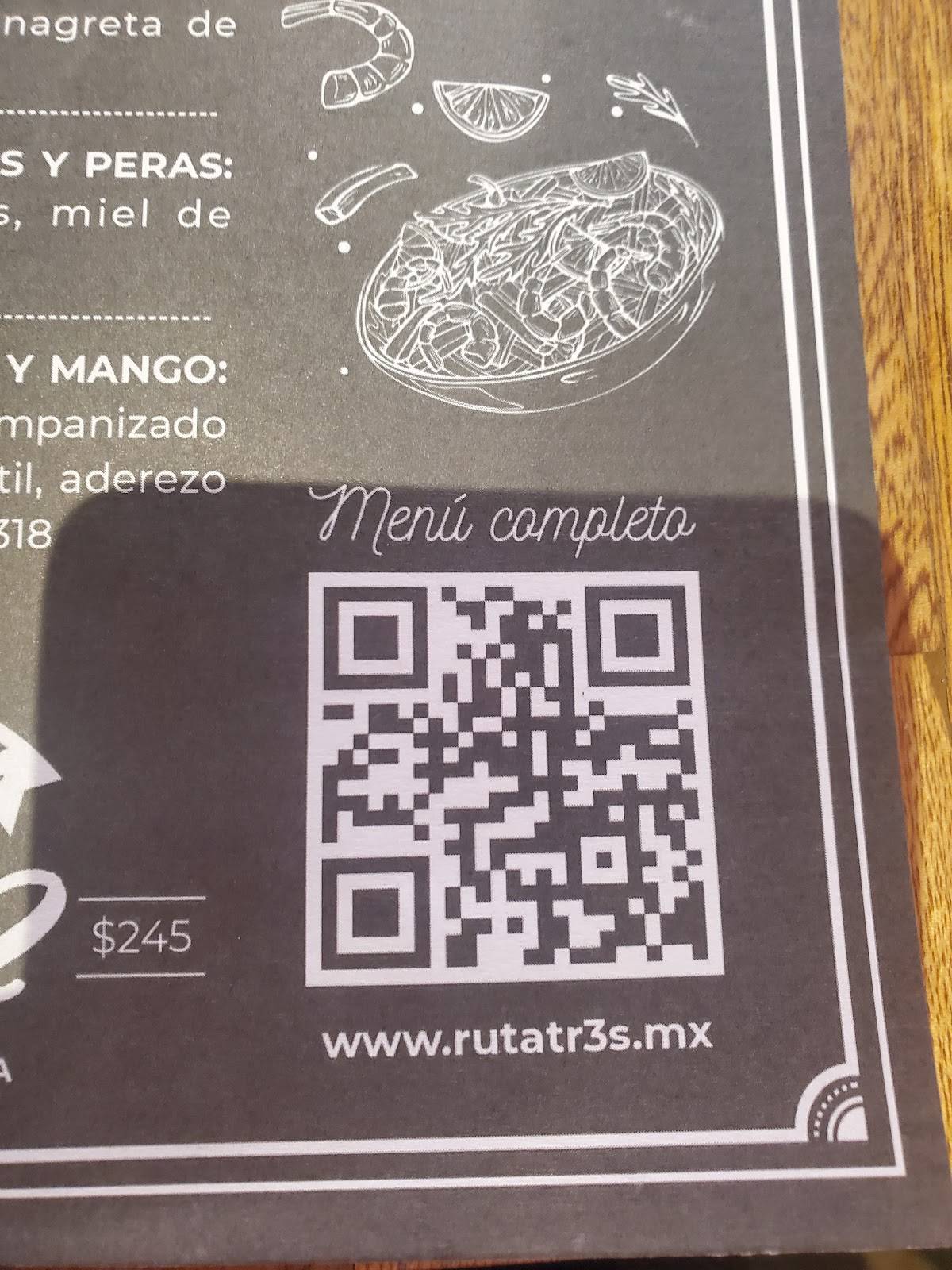 Menu at RUTA TR3S restaurant, Mexicali